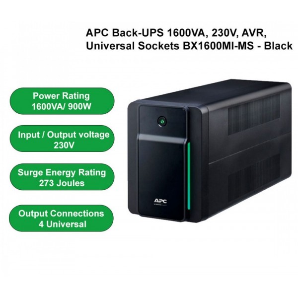 APC Back-UPS 1600VA 230V AVR Universal Sockets BX1600MI-MS